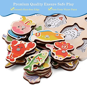NASHRIO Magnetic Wooden Fishing Game Toy for Toddlers, Alphabet Fish Catching Games Puzzle with Letters, Preschool Learning ABC Educational Toys for 3 4 5 6 Years Old Girl Boy Kids