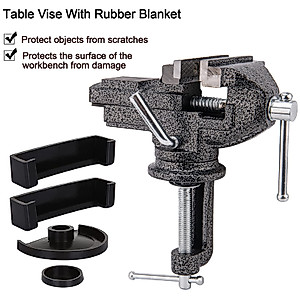 Universal Table Vise 3 Inch, Home Vise Clamp-on Portable Bench Clamp, 360° Swivel Base Clamps Fixed Tool for Woodworking, Handcraft Creations, Metalworking, Cutting Conduit, Drilling, Sawing (Black)