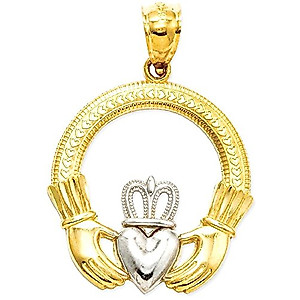 14k Yellow Gold Claddagh Necklace Charm Pendant Good Luck Italian Horn Celtic Fine Jewelry For Women Gifts For Her