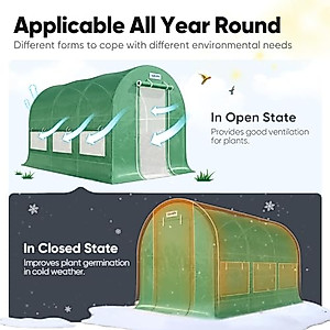 Quictent 12x6.6x6.6 FT Walk-in Greenhouse for Outdoors, Heavy Duty Large Garden High Tunnel Green House, Portable Winter Hot House with PE Cover Zipper Screen Door & 6 Screen Windows, Green