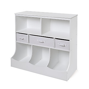 Badger Basket Combo Bin Toy Storage Unit and Book Shelf for Kids with 3 Baskets - White