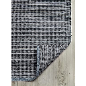 Fab Habitat Area Rug - Hand Woven, Stain Resistant, Pet Friendly - Premium Recycled Polyester Yarn & Reclaimed Rubber - Stripes - Kitchen, Bathroom - Kismet - Denim - 2 x 3 ft
