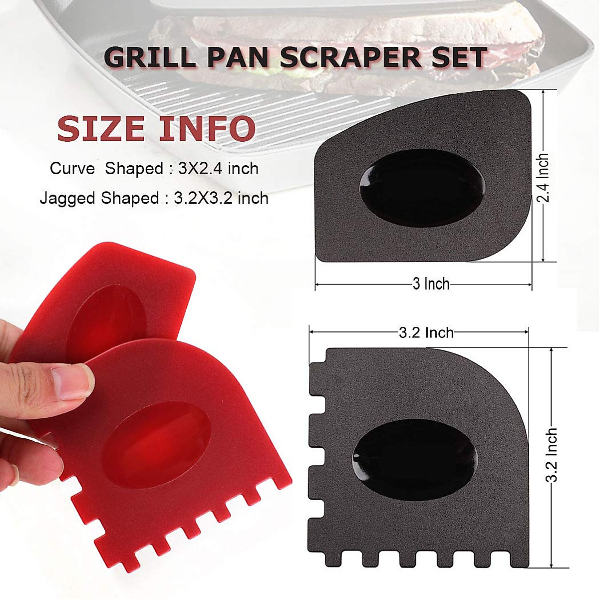 Grill Pan Scraper Cast Iron Pan Scrapers Hand Held Skillet Scrubber Scraper Cleaners Tools for Cast Iron Pans,Frying Pan,Skillet,Grill,Wok,Dutch Ovens,Waffle Iron Pans,Cookware Accessories