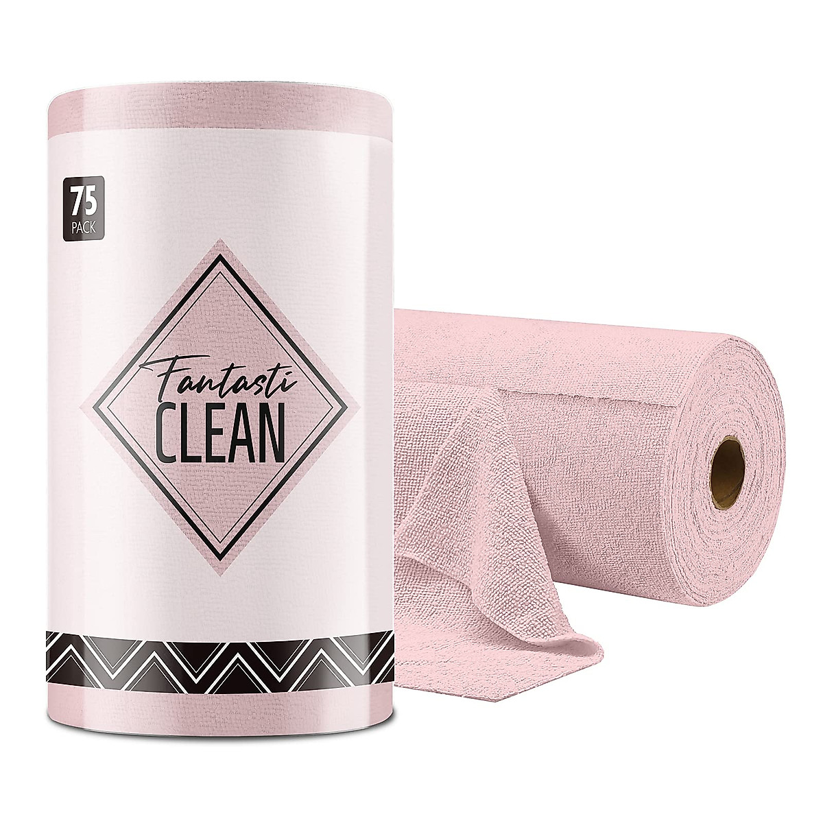 Fantasticlean Microfiber Cleaning Cloth Roll -75 Pack, 12x12", Tear Away Towels, Reusable Washable Rags (Pink)