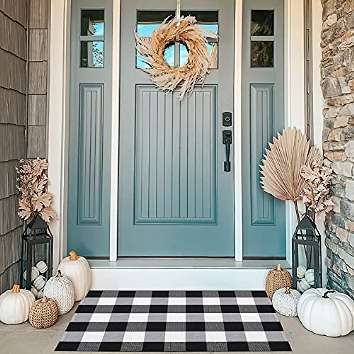 Aracon Buffalo Check Rug 27.5'' x 43'' Plaid Rug Reversible Cotton Hand-Woven Carpet Outdoor Black and White Checked Fall Decor Rug for Layered Front Porch Door Mats, Entryway, Farmhouse