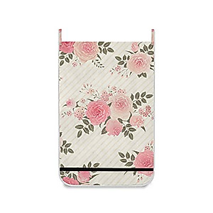 Hanging Laundry Bag Pink Flowers Door Hanging Laundry Hamper with Stainless Steel Hooks Wall Laundry Nook with Adhesive Hooks 1 PC