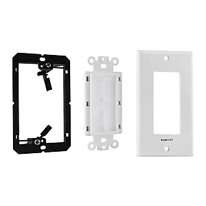 BASEPORT Brush Wall Plate Cable Pass Through Insert for Behind Wall Cable Management - White Single Gang Brush Plate with Low Voltage Mounting Bracket to Hide Wires In Wall, 2 pack