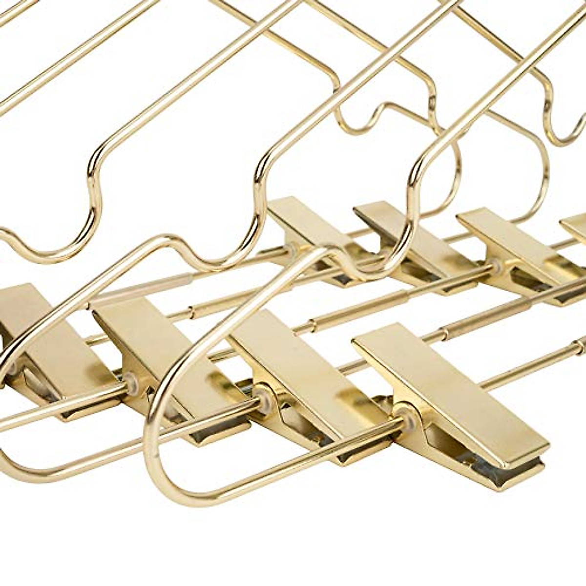 Koobay Metal Pants Hangers,12.5" Heavy Duty Skirt Slack Hangers, Gold Metal Trousers Hangers with 2 Adjustable Non Slip Clips, Shirts Coat Hangers Clothing, Space Saving Baby Clothes Hangers,25Pack