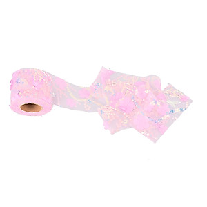 Wene Tulle Roll, Spool Tulle Fabric Shiny Flexible Embroidered Sequins Flowers for DIY Clothing for Handicraft Decoration(Deep Pink)