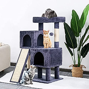 BestPet 36 inches Cat Tree for Indoor Cats Cat Tower with Scratching Posts Multi-Level Cat Furniture Condo with Ramp, Perch Spacious Cat Cave & Funny Toys for Kittens House,Dark Grey