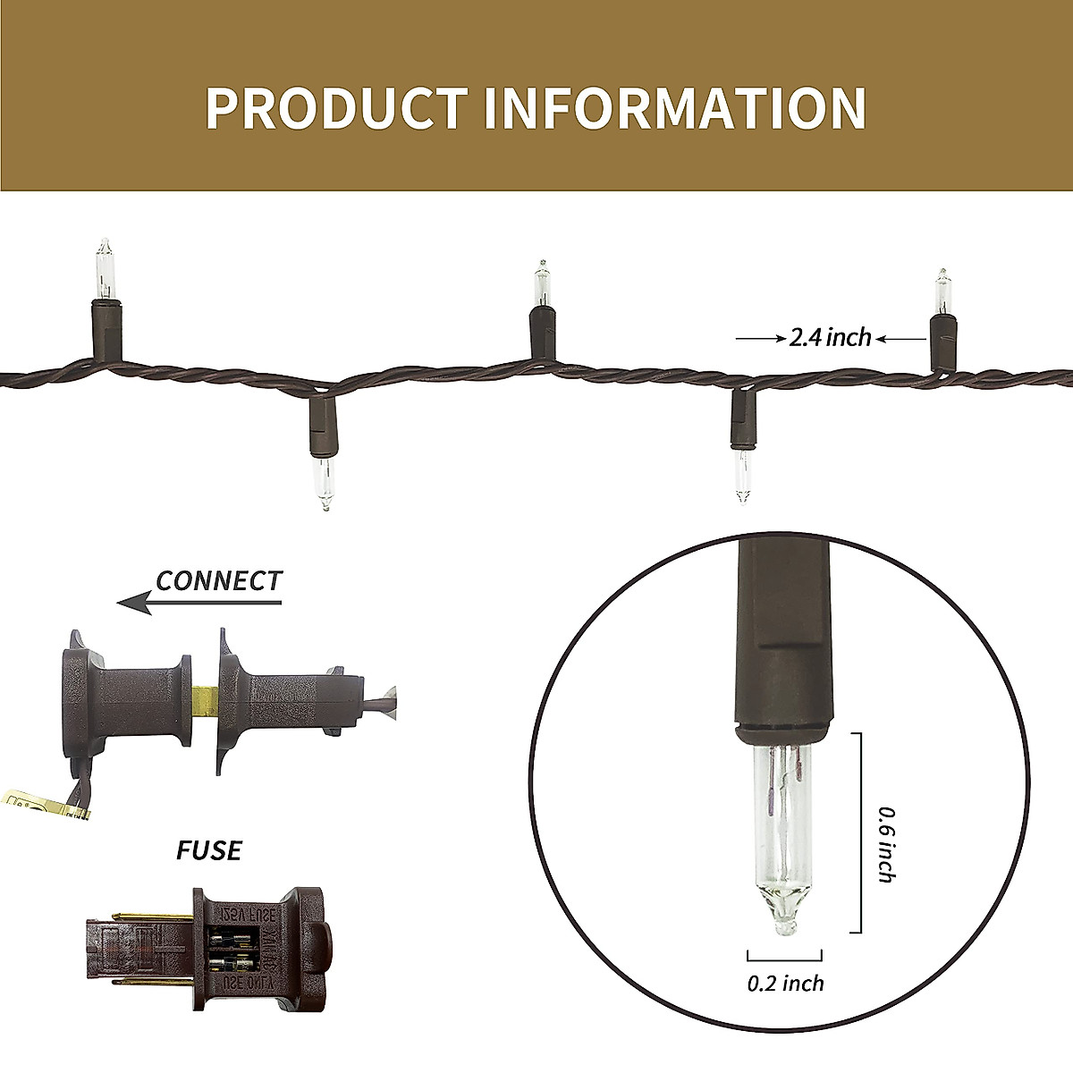 PARKIM Brown Wire Christmas Lights String White 100 Mini Incandescent Outdoor Indoor Waterproof Xmas Tree Decoration Plug in 23 Feet Used for Patio Party Festive Courtyard Home