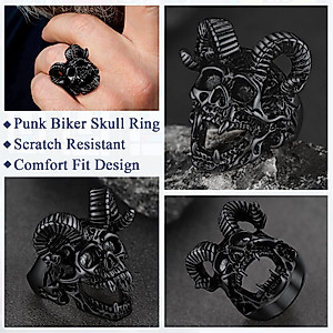 FaithHeart Rapper Biker Rings for Male Size 9 Stainless Steel Satan Church Jewelry Baphomet Goat Head Pinky Finger Charms