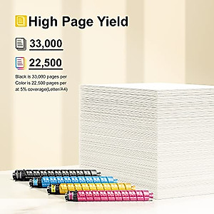 SHEENGO High Yield Compatible MP C6003 Toner Cartridge Up to 33,000 Pages Replacement for Ricoh MP C6003 MP C4503 MP C5503 841849 841851 841852 841850 (1 Black, 1 Cyan, 1 Magenta, 1 Yellow, 4-Pack)