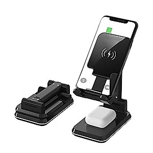 HINIDESPE Dual Wireless Charger Stand, 2 in 1 Charging Angle Height Adjustable Cell Phone Desk Holder Dock for iPhone 12/11/Xs/Max/X/8/8P AirPods, Samsung S10/S9/S8/Note10, black