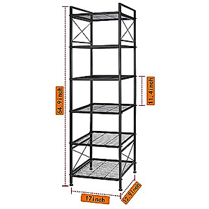 YOHKOH 6 Tier Metal Closet Storage Rack Shelves,Standing Storage Shelf Units for Laundry Bathroom Kitchen Pantry Closet(Black,17.0L x 12.9W x 64.9H)