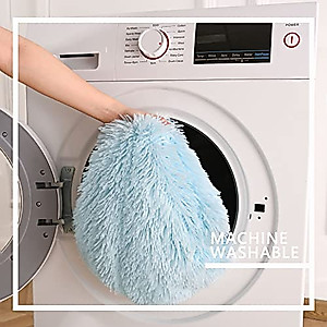 Wellber Super Soft Shaggy Longfur Faux Fur Blanket, Solid Reversible Lightweight Fuzzy Throw Blanket, Washable Warm Furry Throw Blanket for Couch Sofa Chair Home Decor, 50"x60" Ice Blue