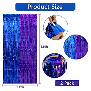 BEISHIDA 2Pcs Blue Purple Door Streamer Light Blue Purple Backdrop Foil Fringe Tinsel Boy Curtains Backdrops for Birthday Baby Shower Gender Reveal Party Decoration (3.28 ft x 6.56 ft)