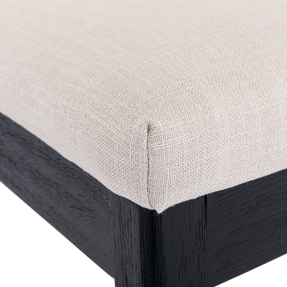 VESCASA Upholstered Dining Chairs with Square Rattan Back, Armless Padded Linen Cushion Dining Chairs with Wood Legs for Dining Room, Kitchen, Set of 2, Black Frame