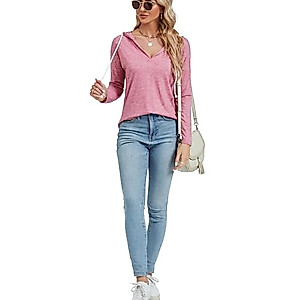 LYANER Women's Casual V Neck Long Sleeve Drawstring Pullover Hoodies Sweatshirt Pink Medium