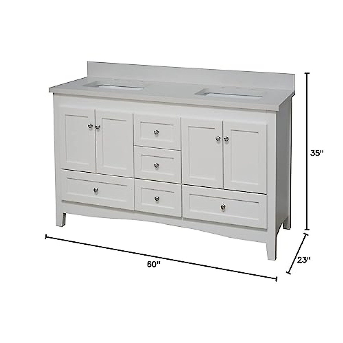 Kitchen Bath Collection Abbey 60-inch Double Bathroom Vanity (White/Quartz): Includes White Cabinet with Stunning Quartz Countertop and White Ceramic Sinks