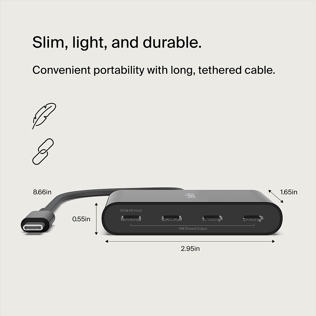 Belkin Connect USB-C™ to 4-Port USB-C Hub, Multiport Adapter Dongle with 4 USB-C 3.2 Gen2 Ports & 100W PD with Max 10Gbps High Speed Data Transfer for MacBook, iPad, Chromebook, PC, and More, Black