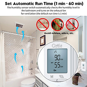 [New Generation] Humidity Sensor Switch, Ortis in-Wall Bathroom Fan Automated Control Switch, Air Moisture Detection, Neutral Wire Required, White, 120V/220V