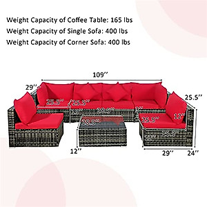 Acquire 7PCS Patio Rattan Furniture Set Sectional Sofa Garden Red Cushion Outdoor Patio Furniture Set