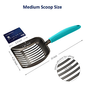 WePet Cat Litter Scoop, Non-Stick Plated Aluminum Alloy Sifter, Kitty Durable Metal Scooper, Deep Shovel, Long Handle, Kitten Pooper Lifter, Size Medium, Coated Black Body with Turkish Blue Handle