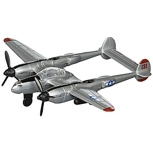 Hot Wings Planes P-38 Lightning with Connectible Runway Die Cast Plane,Grey