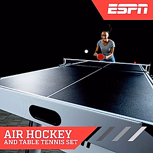Air Hockey Game Table with Table Tennis Top Set ESPN 72 inch Power Play 2 in 1 for Kids & Adults Arcade Style LED Electronic Scorer Includes Accessories 2 Pushers & 2 Pucks, for Game Room Garage White