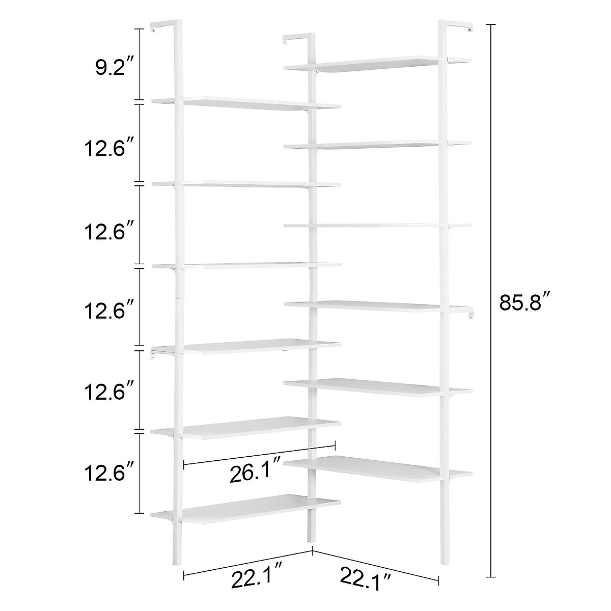 HOMISSUE Corner Bookshelf,12-Tier L Shaped Bookshelf, Double Wide Corner Wall Mount Bookcase with Metal Frame and Wood,Modern Industrial Corner Shelf for Living Room, Kitchen, Home Office White