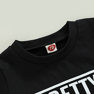 Hnyenmcko Toddler Baby Boy Clothes Set Letter Print Short Sleeve Crewneck T-shirt and Solid Color Shorts Set 2Pcs Summer Outfits (A a-Black, 18-24 Months)