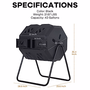 MGHH Outdoor Composting Bins, Tumbling Composter Dual Rotating Batch Compost Bin, for Yard Waster 43 Gallon- Black Door