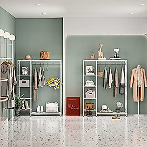 TIEOU White Clothing Rack with Shelves, Standing Garment Rack, Clothes Rack for Hanging Clothes, Modern Rack Clothes, White Clothes rack,Wardrobe Closet, Industrial Clothing Rack