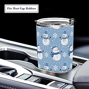 Jihqo Christmas Snowman Snowflakes Tumbler with Lid and Straw, Insulated Stainless Steel Tumbler Cup, Double Walled Travel Coffee Mug Thermal Vacuum Cups for Hot & Cold Drinks 12oz