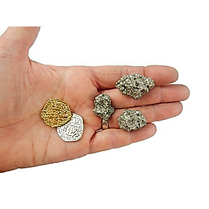 Beverly Oaks ONE (1) Pirate Booty Pouch Filled with 1/2 Pound Pyrite and 15 Metal Pirate Treasure Coins - Shiny Gold and Silver Doubloon Replicas