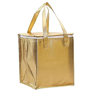 Amosfun Zipper Food Bag Heat Preservation Bag Aluminum Food Bag Cake Insulated Bag Grocery Shopping Bag Drink Cooler Bag Lunch Tote Bag Cooler Bags Insulated Non-woven Fabric Golden