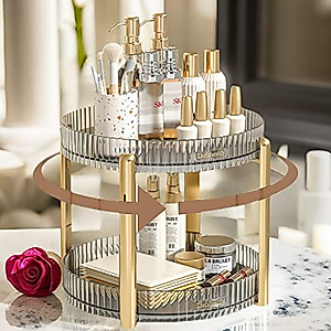 360 Rotating Makeup Organizer, 2-Layer High-Capacity Makeup Perfume Organizer - Vanity Organizer, Skincare Organizers, Cosmetic Display Cases Fits Perfume,Lotions Skin Care,Makeup Brushes,Lipsticks