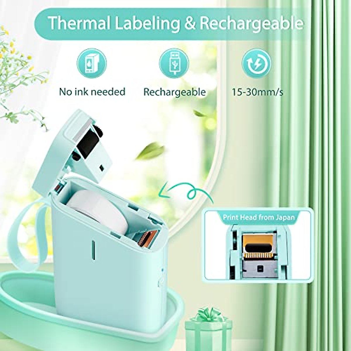 Label Maker Machine, D11 Portable Bluetooth Printer for Labeling, Home, Office, Organization, Mini Label Maker Machine with Tape, Multiple Templates Available for Phone, Handheld Labeler, Green