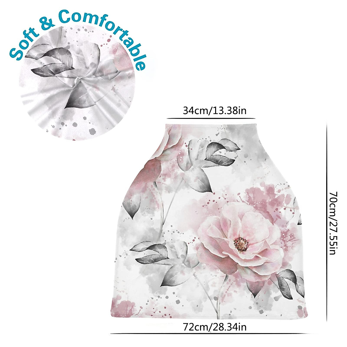 Nursing Cover Breastfeeding Scarf Pink Flowers Roses and Leaves on White(1) Baby Car Seat Covers Soft Breathable Infant Carseat Canopy Stroller Cover for Boys Girls