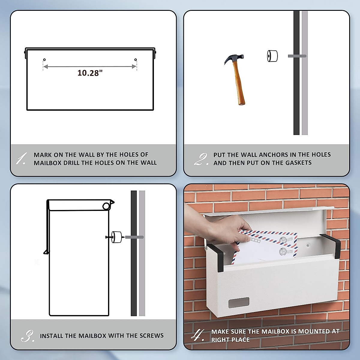 xydled Mailbox Wall Mount Door Mailboxes for Outside, Large Steel Hanging Metal Mailbox, Modern Post Box Package Parcel Drop Box for House Home, Textured White, 14.56''x7.1''x4''