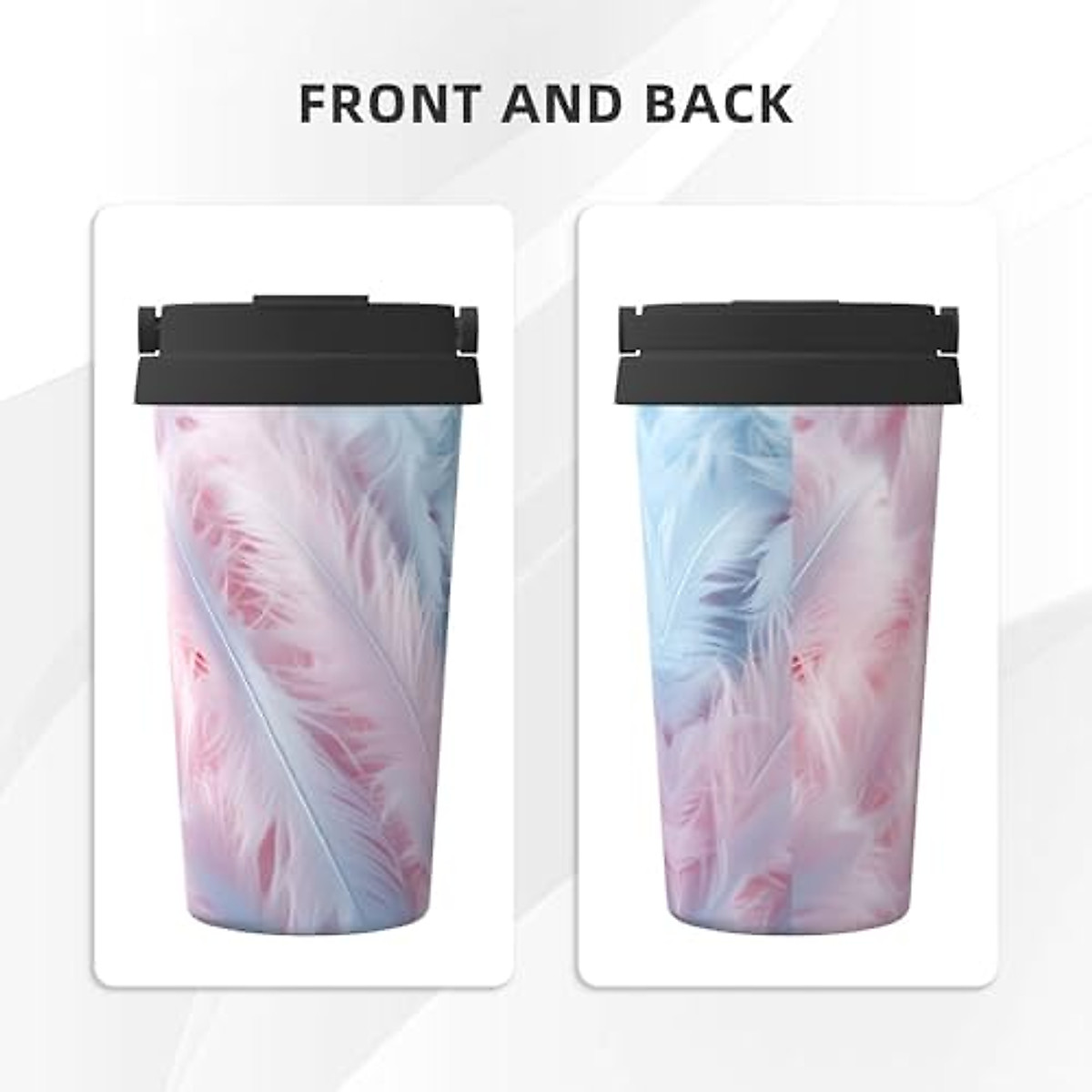 WANGXUEE Feather Print 500ml Stainless Steel Travel Tumbler Double Wall Vacuum Insulated Coffee Mug