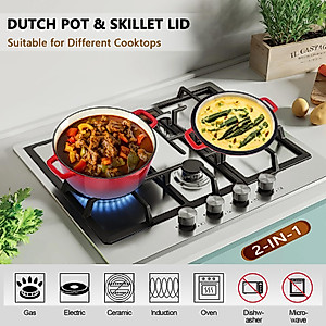 5QT Enameled Dutch Oven, Joyfair 2-in-1 Red Cast Iron Dutch Oven Pot with 2 QT Skillet Lid, Heavy Duty Oven Safe Cookware for Sourdough Bread Baking Braising Stewing Roasting Cooking, Easy Clean