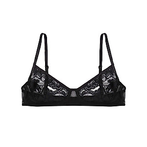 QinCiao Womens Sexy Lingerie Bras Lace Nipple Split Bralette Wire-Free Unlined Bra Top Black Medium