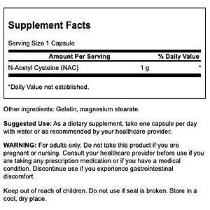 Swanson NAC N-Acetyl Cysteine - Antioxidant Anti-Aging Respiratory Liver Support - Amino Acid Supplement 1000 mg 60 Capsules