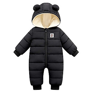 CHAOJIESI Baby Hoodie Jacket Infant Newborn Jumpsuit Snow Suit Winter Zip Up Long Sleeve Puffer One-Piece Coat Black 0-6 Months