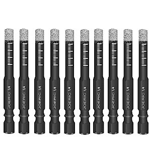 JOERIC 1/4" Dry Diamond Drill Bit Set, 10 PCS 6mm Ceramic Drill Bit Diamond Core Drill Bit Tile Drill Bit with Storage Case for Granite Marble Tile Ceramic Stone Glass (Not for Wood)