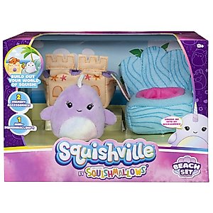 Squishville by Squishmallows Mini Plush Room Accessory Set, Playroom, 2” Esmeralda Mini-Squishmallow and 2 Plush Accessories, Marshmallow-Soft Animals, Playroom Toys