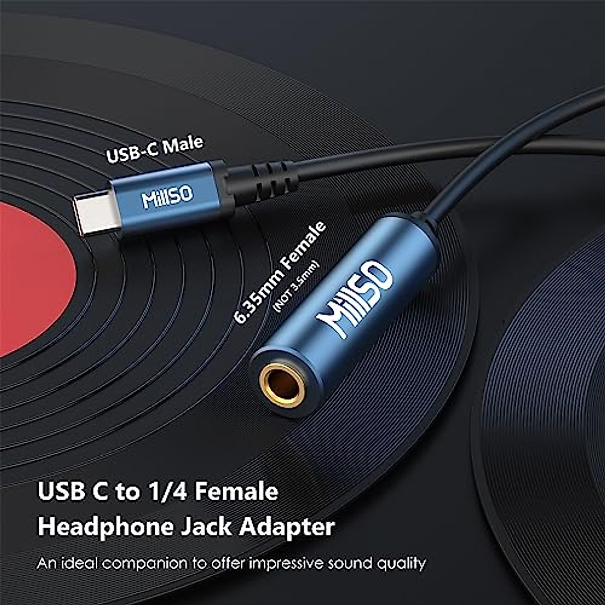 MillSO USB Type C to 1/4 Headphone Adapter TRS 6.35mm Female to USB C Aux Audio Adapter Stereo Jack Adapter for Amplifiers, Mixer, Home Theater, Smartphones, Laptop, 6.35mm Headphones