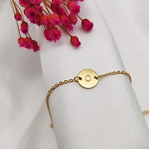 Ovian Initial Charm Bracelet for Women 18K Gold Plated stainless steel Coin Disc Engraved Letter C Bracelet Personalized Monogram Name Bracelet